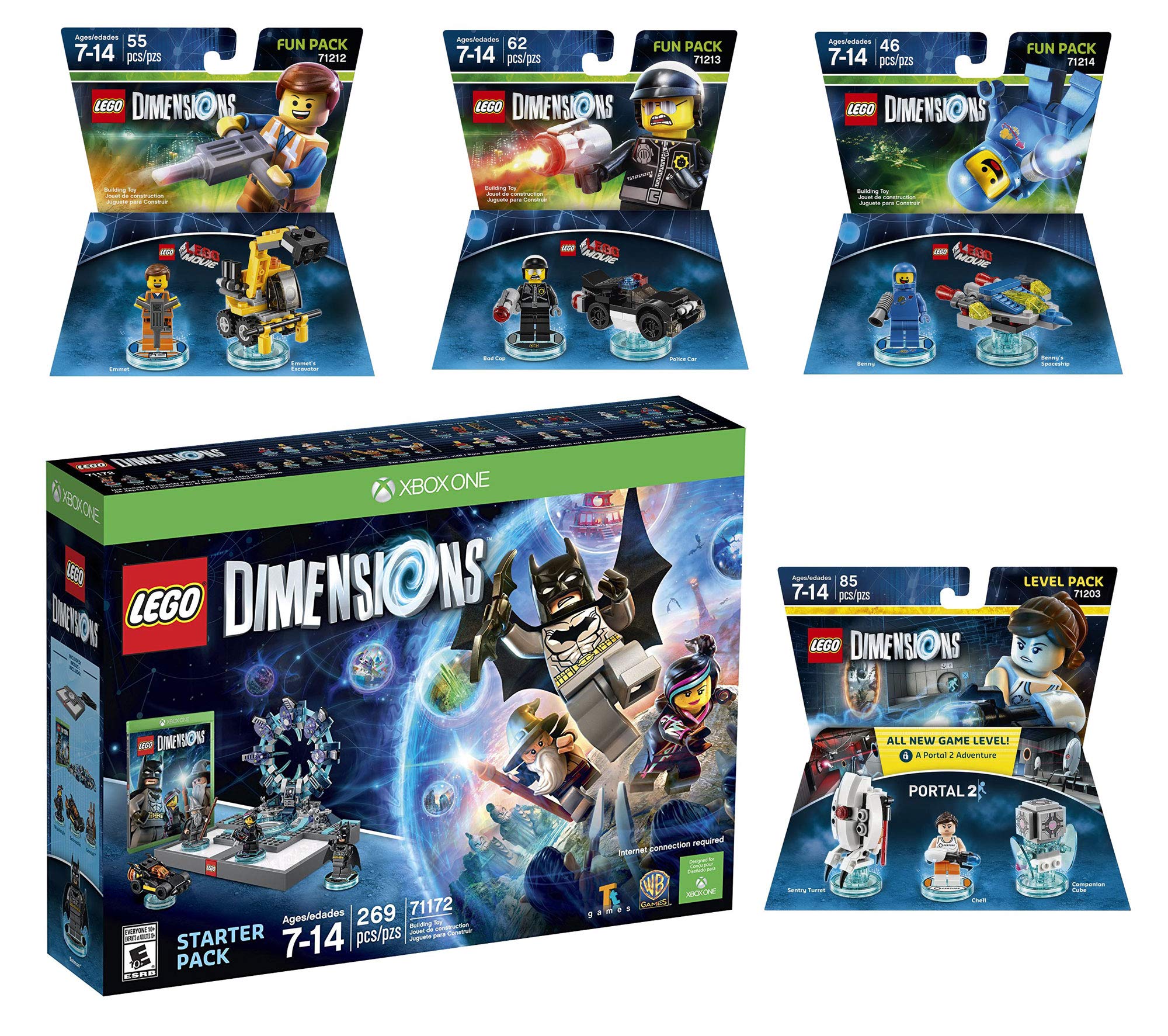 Lego Dimensions Starter Pack + The Lego Movie Emmet + Benny + Bad Cop Fun Packs + Portal 2 Level Pack for Xbox One