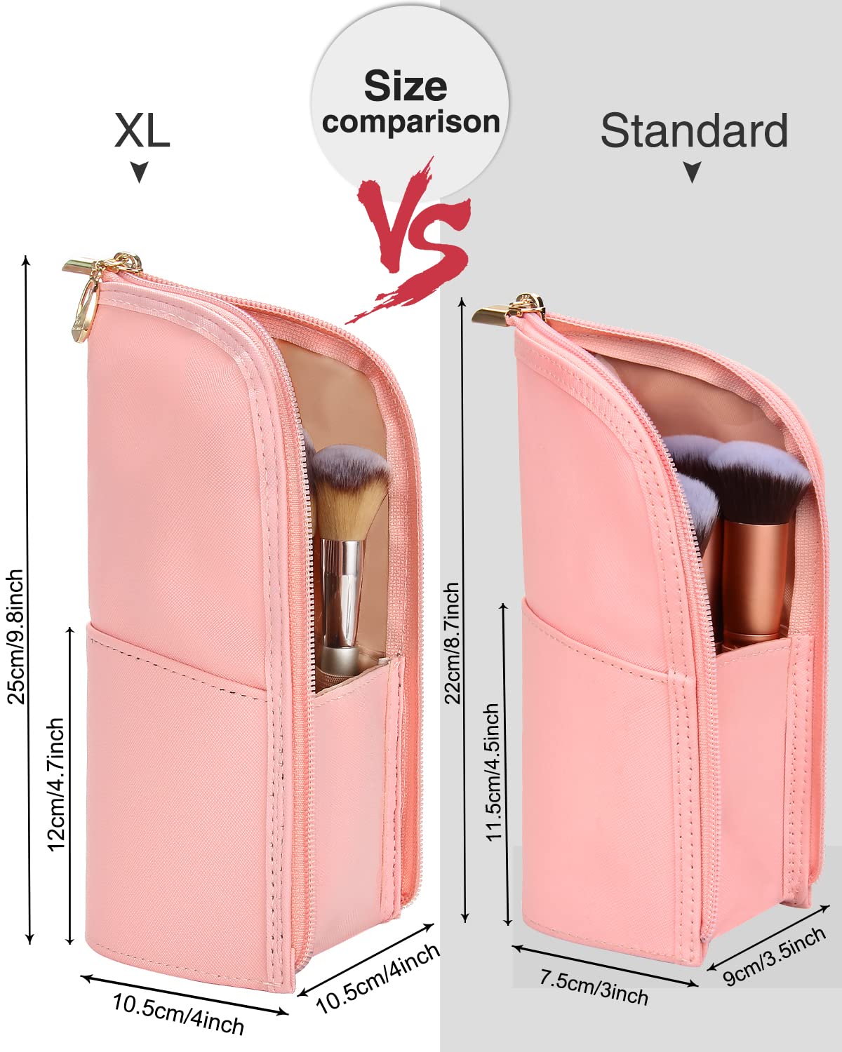 Makeup Brush Case Makeup Brush Holder Travel Professional Cosmetic Bag Artist Storage Bag Stand-up Foldable Makeup Cup (Pink, a-Large)