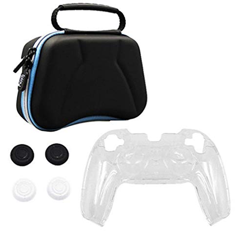 SOONHUA 6-in-1 Game Controller Protective Case Set EVA Storage Bag + Protective Case + Rocker Caps Fit for PS5 Controller