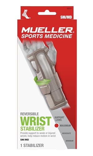 MUELLER Sports Medicine Reversible Wrist Stabilizer with Splint for Men and Women - Compression Wrist Support for Carpal Tunnel, Arthritis, Tendinitis Relief, Taupe, Small/Medium
