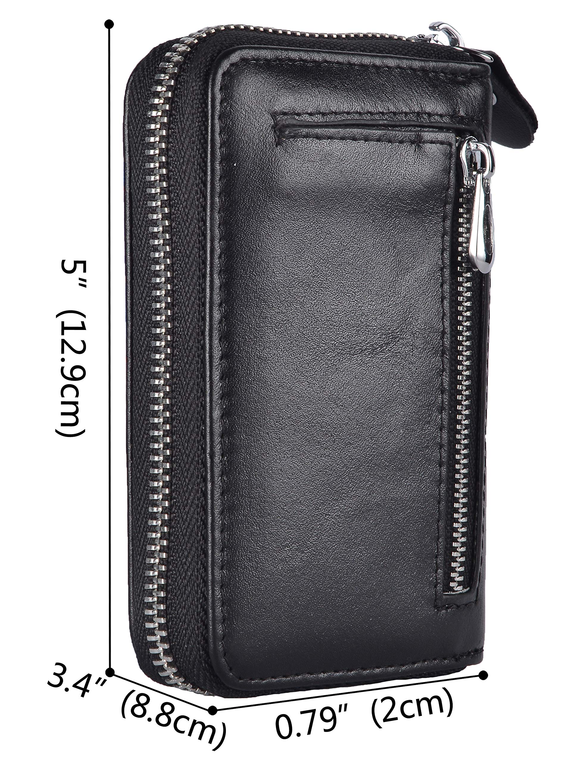Leamekor Credit Card Wallet Holder Zip Bifold Wallet Genuine Leather 25 Card Slots