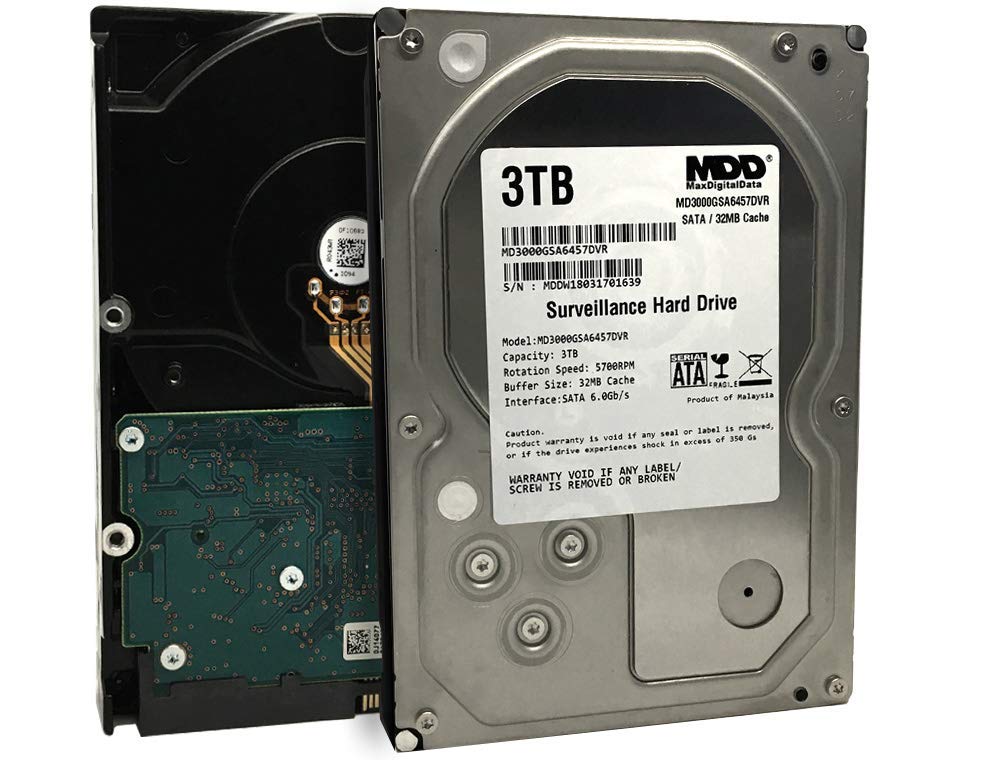 MaxDigitalData 3TB 32MB Cache 5700PM SATA 6.0Gb/s 3.5" Internal Surveillance CCTV DVR Hard Drive (MD3000GSA3257DVR) - 2 Year Warranty (Renewed)