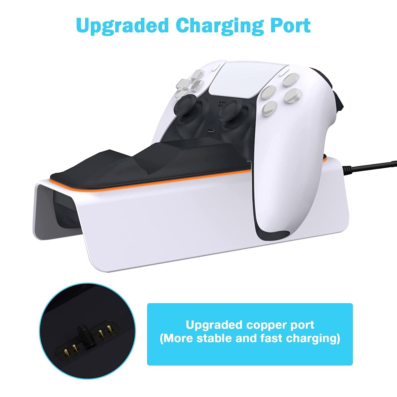 NexiGo Enhanced PS5 Controller Charger, Playstation 5 Charging Station with LED Indicator, High Speed, Fast Charging Dock for Sony DualSense Controller, White