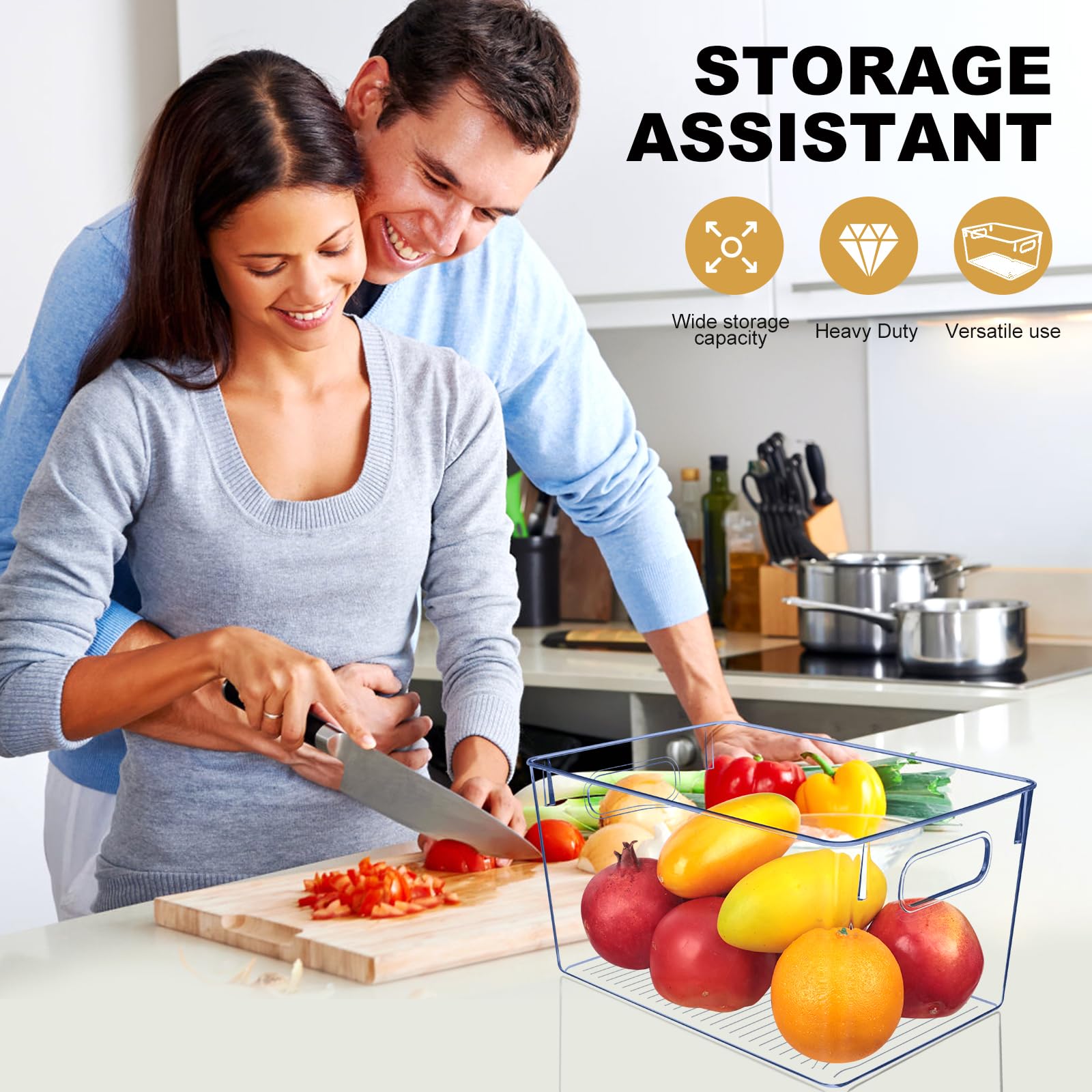 SKYJUNS 8 pack Clear Plastic Storage Bins, Pantry Organization and Storage, Clear Organizing Bins for Kitchen Organization, Freeze Storage, Cabinet Organization (4L+4S)