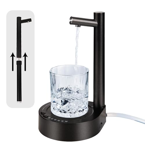 McKay Desktop Water Dispenser | Portable Water Pump for 5 Gallon & Universal Bottles | Bedside Water Jug Dispenser Countertop with Smart 7 Levels, Type-C Charging | for Home, Office, Outdoor (Black)