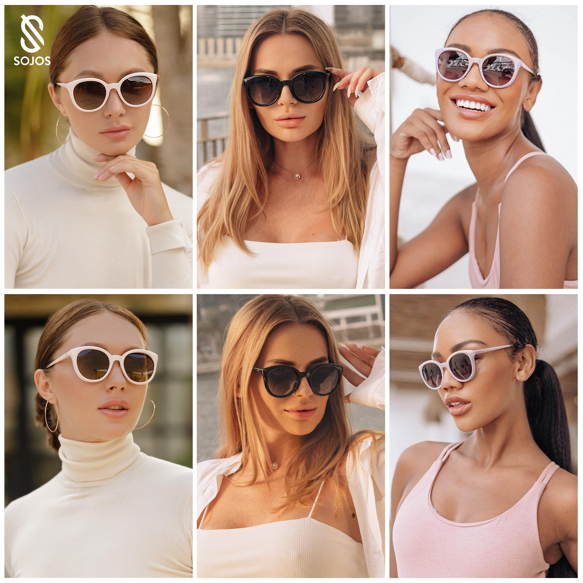SOJOS Small Round Polarized Sunglasses for Women Men Vintage Style UV400 Lens SJ2259,(Milky white)