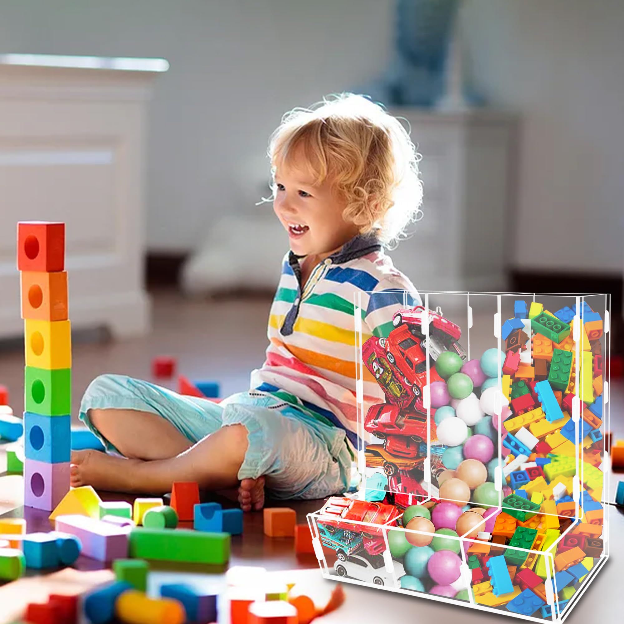 Montex Acrylic Wall Toy Dispenser, Play Room Organization Acrylic Wall Organizer Clear Hanging Organizer for Kid's Playroom, Blocks, Cars, Snacks (Three Compartment)