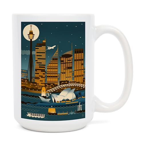 Lantern Press Sydney, Australia, Retro Skyline (no text) (15oz White Ceramic Coffee and Tea Mug, Dishwasher and Microwave Safe)