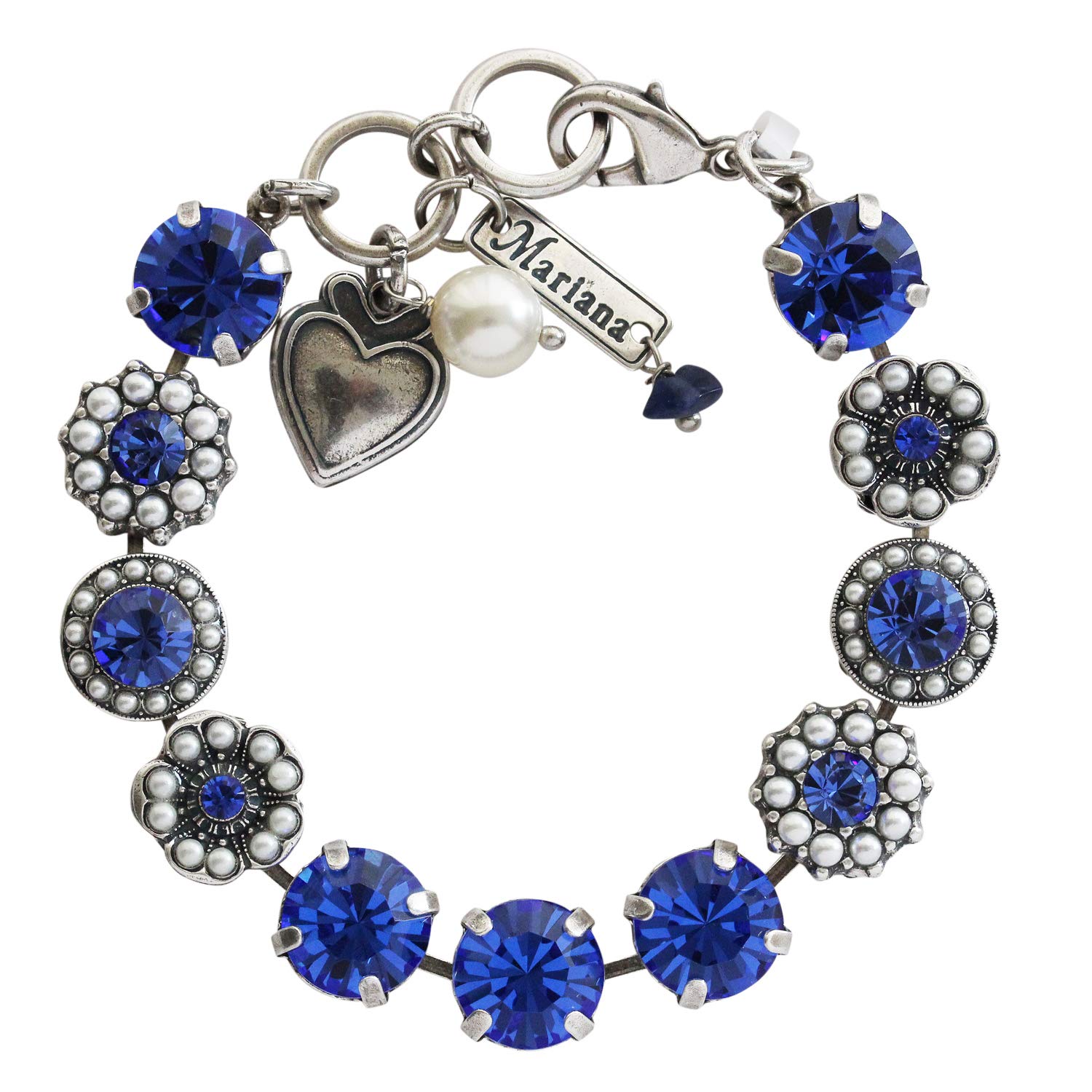 Mariana Silvertone Large Floral Mosaic Crystal Bracelet, Royal Blue 4084 M48206