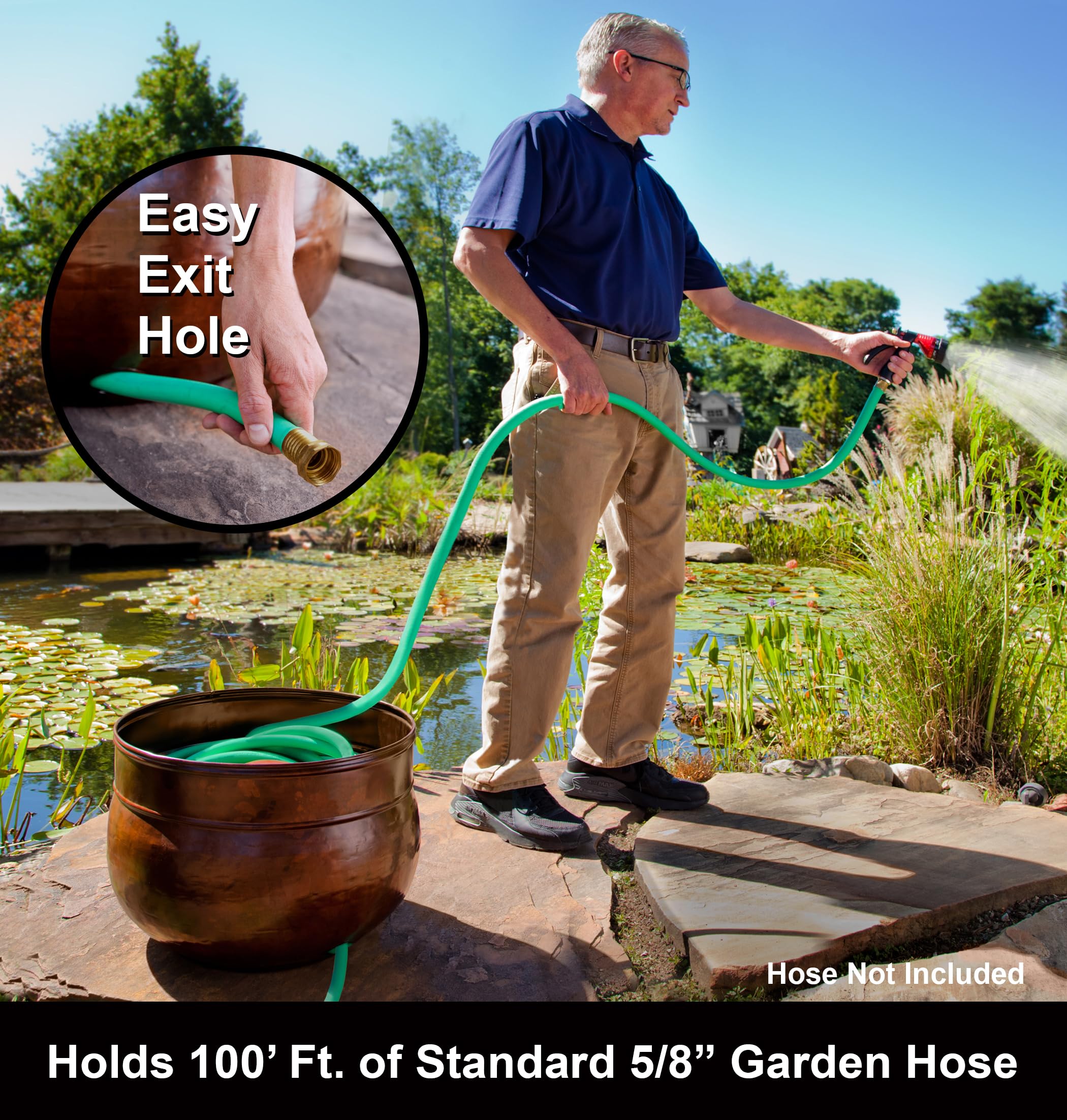 Liberty Garden 1901 Rustic Garden Hose Pot, Holds 100-Feet of 5/8-Inch, Bronze