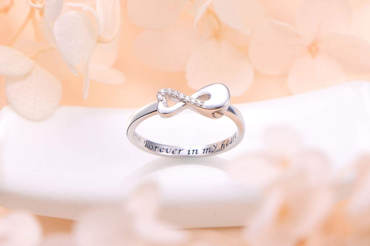 Ladytree Sterling Silver Forever In My Heart Infinity Mini Ring Hold Loved Ones Ashes Cremation Urn Ring for Women Finger Ring Memorial Jewelry (Infinity, 9)