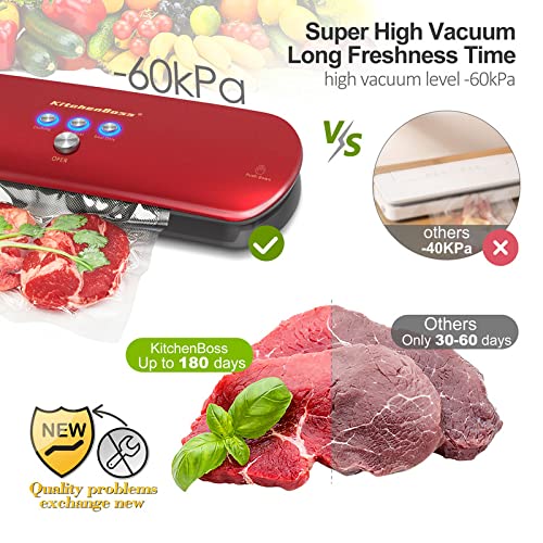 KitchenBoss Food Vacuum Sealer Machine: Vacuum Sealer Machine for Dry and Moist Foods Storage Preservation Automatic Vacuum Sealing Include 5 Pcs Food Vacuum Bags
