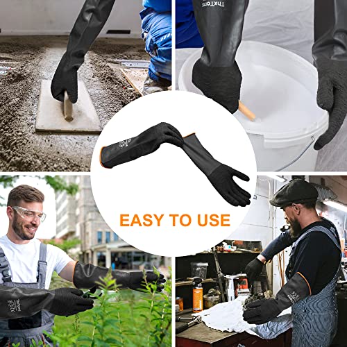 ThxToms Heavy Duty Rubber Gloves, Versatile Latex Chemical Resistant Gloves, Upgraded with Anti-Slip Design, Soft and Thick, 22" 1 Pair