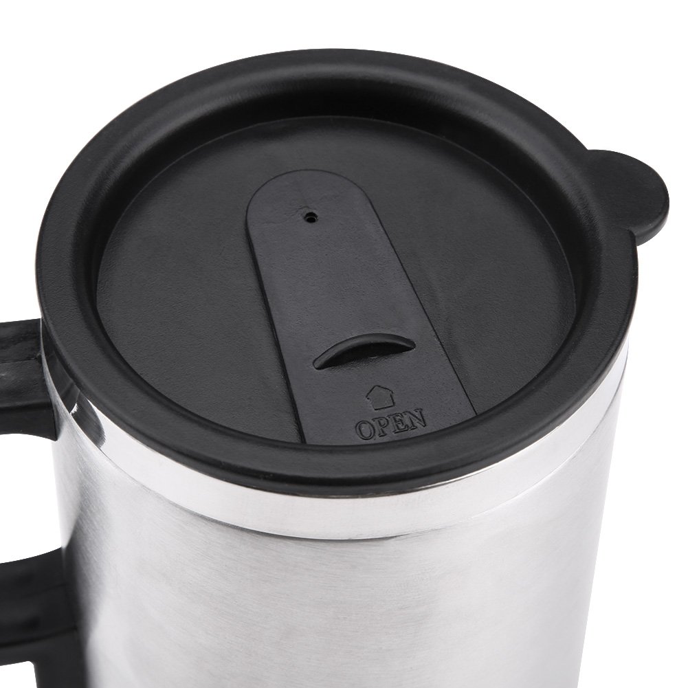 Oumefar 12V 450ml Car Heating Cup, Electric Car Stainless Steel Travel Heating Cup Car Electric Cup Coffee Tea Car Cup Mug Warmer Car Kettle Boiler