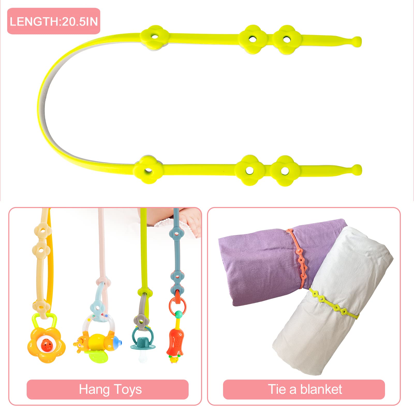 Toy Straps For Baby,2PK Silicone Pacifier Clips,Baby Bottle Holder Hands Free,Adjustable Stretchable Sippy Cup Straps for Strollers,Baby Cribs,Hanging Baskets,high Chairs,Feeding Bottles,Snack catcher