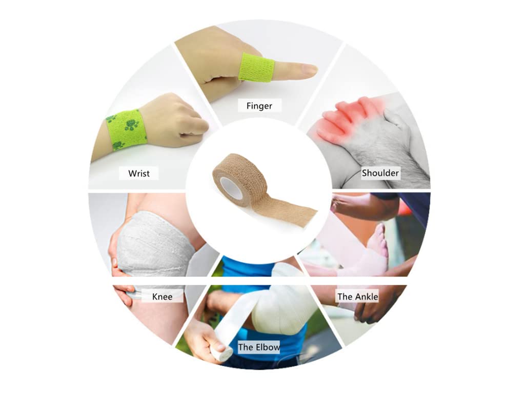 QQJ 6Pack 1in x 5 Yards Self Adhesive Bandage Wrap, Elastic Self Breathable Self Adherent Wrap for Pets, Athletic Cohesive Bandage for First Aid, Sports Injury & Protection (multicolor-6pcs)