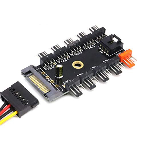 Maxmoral 1-Pack 10 Way 4Pin PWM PC Fan Hub with Cable Computer Cooling Fan Power Cable Extender PCB Adapter SATA 1 to 10 Multi Way Splitter