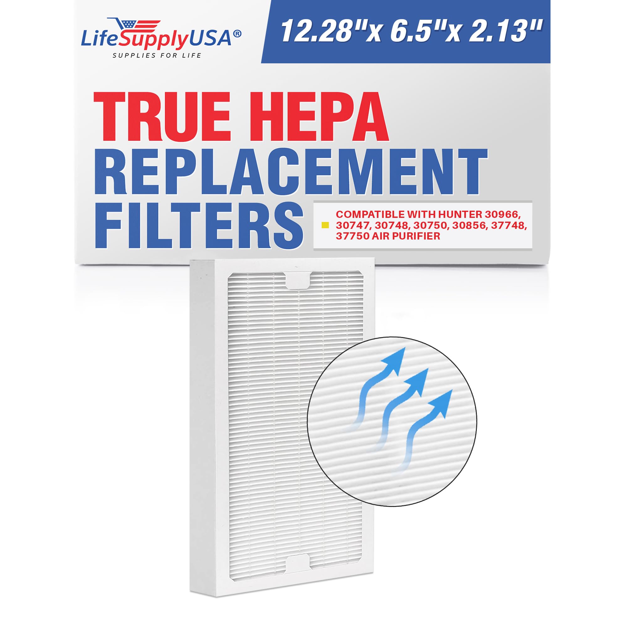 LifeSupplyUSA True HEPA Filter Replacement Compatible with Hunter 30966, 30747, 30748, 30750, 30856, 37748, 37750 Air Purifier