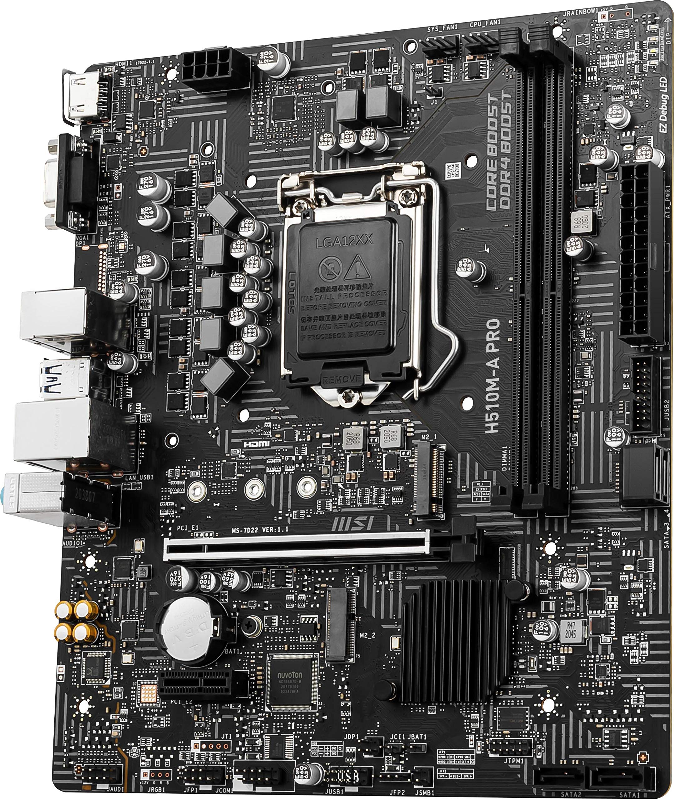 MSI H510M-A PRO ProSeries Motherboard (mATX, 11th/10th Gen Intel Core, LGA 1200 Socket, DDR4, PCIe 4, M.2 Slot, USB 3.2 Gen 1, 2.5G LAN, D-SUB/HDMI)