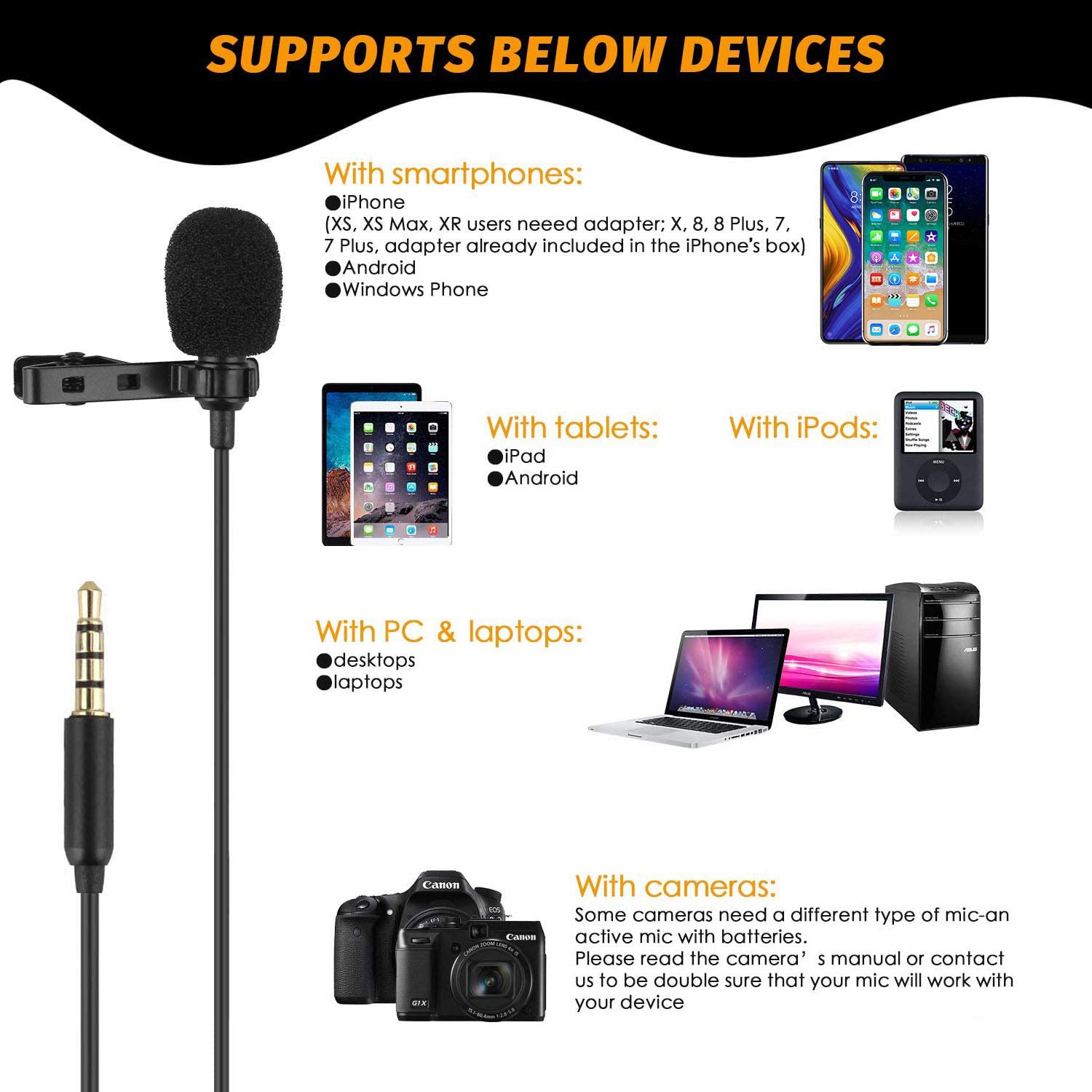 Lavalier Lapel Microphone Kit - Clip on Omnidirectional Lav Mic for iPhone, Ipad, DSLR, Camcorder, Zoom, PC, MacBook, Android, Smartphones,Lapel Mic for YouTube, Streaming, Video Recording
