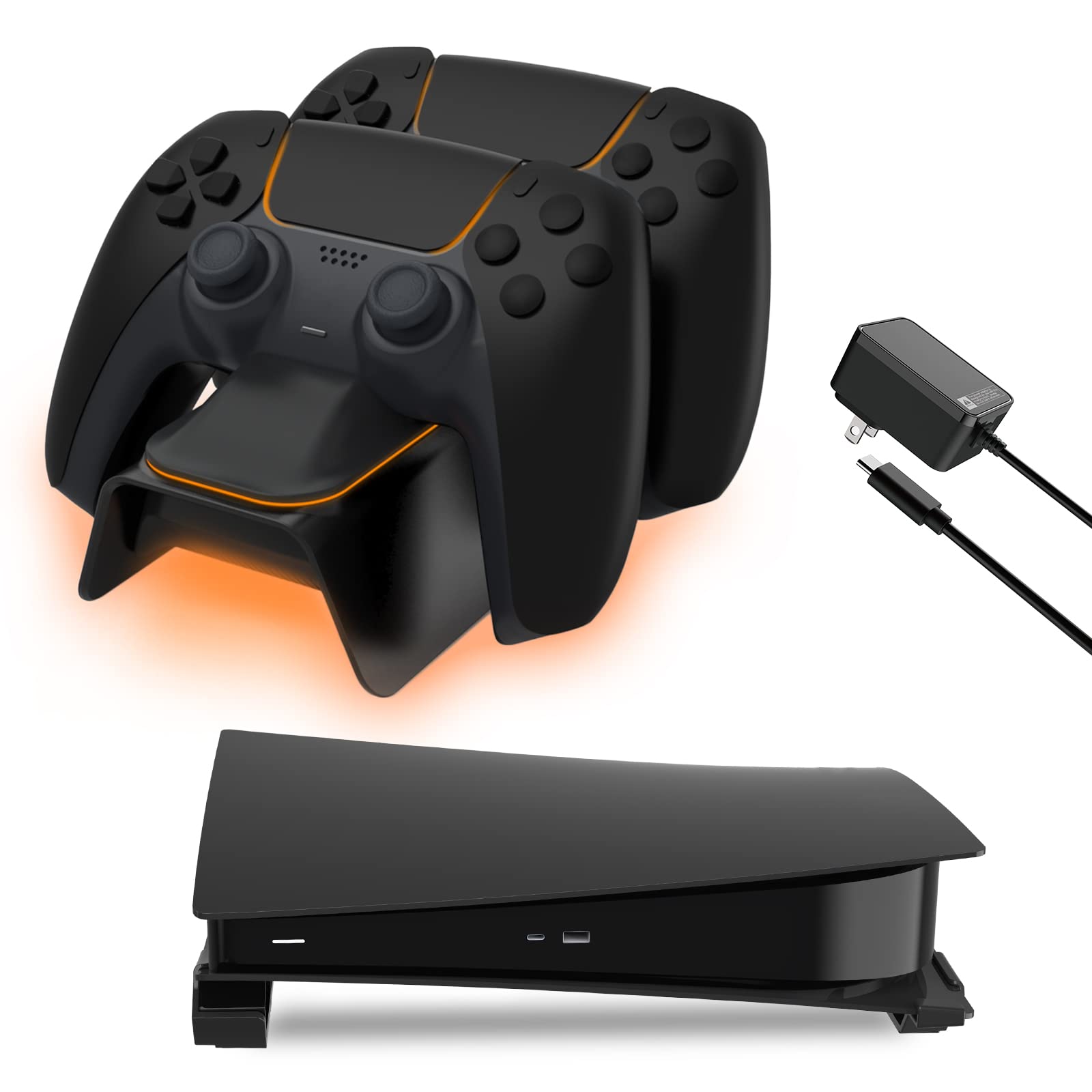 NexiGo PS5 Horizontal Stand with Controller Charger, PS5 Charging Station with LED Indicator, Fast Charging, PS5 Base Stand Compatible with Disc & Digital Editions