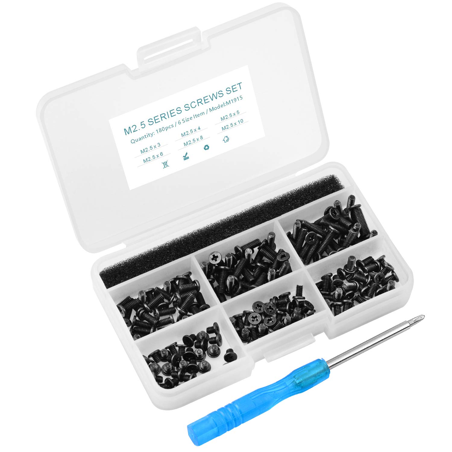 Mcsher Compatible with 180pcs M2.5 Series Laptop Screws Notebook Computer Screw Kit Set for IBM HP Dell Lenovo Samsung Sony Toshiba Gateway