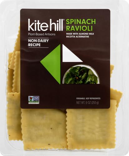 Kite Hill Spinach and Almond Milk Ricotta Ravioli Pasta, 9 Ounces, Dairy Free, Non-GMO, Vegan