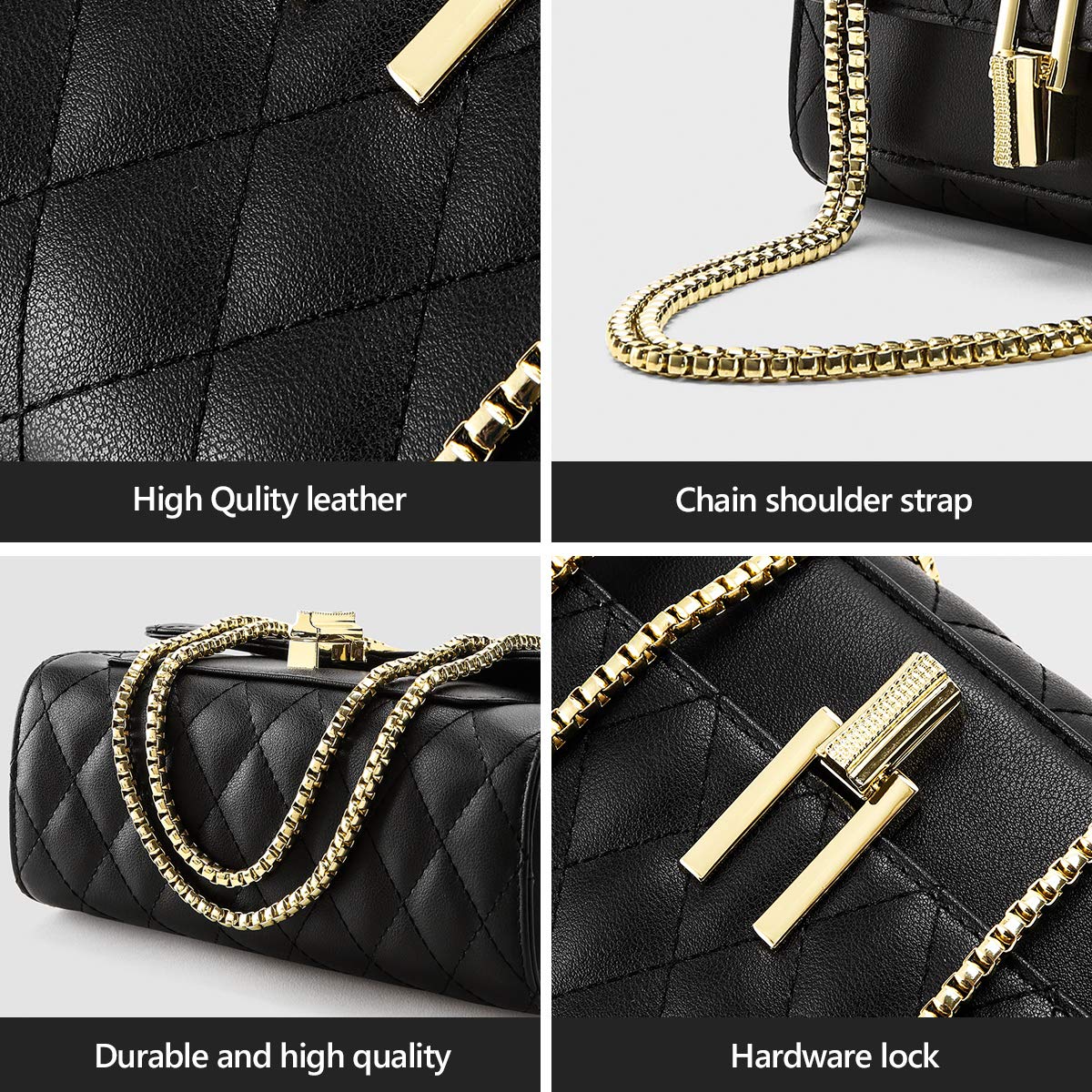 LAORENTOU Cow Leather Small Crossbody Bags for Women Quilted Handbag Purse with Chain Strap Shoulder Purse Clearance