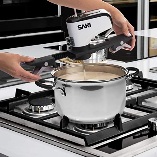 SAKI Automatic Pot Stirrer for Cooking, with 2 speeds, Adjustable, Hands Free, BPA free, Cordless and Rechargeable (2021 Updated Battery)