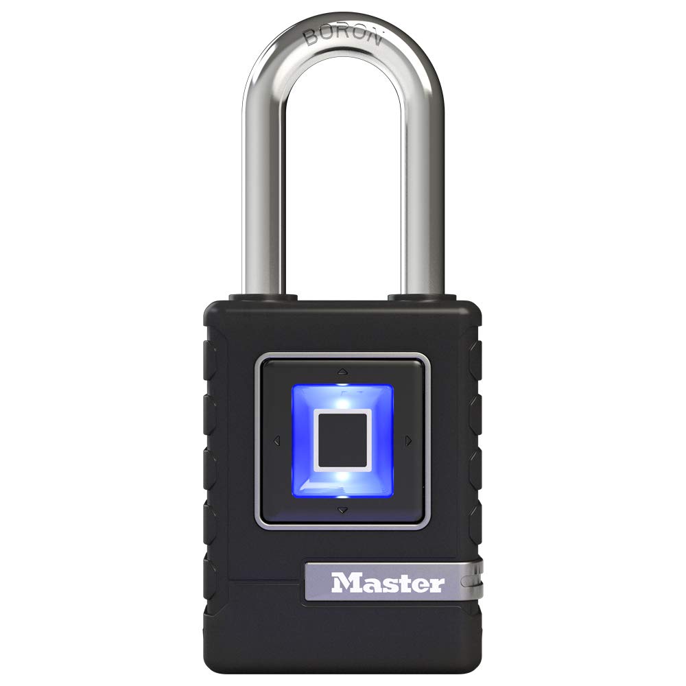 Master Lock 4901DLH Fingerprint Lock Heavy Duty Outdoor Biometric Padlock, Black