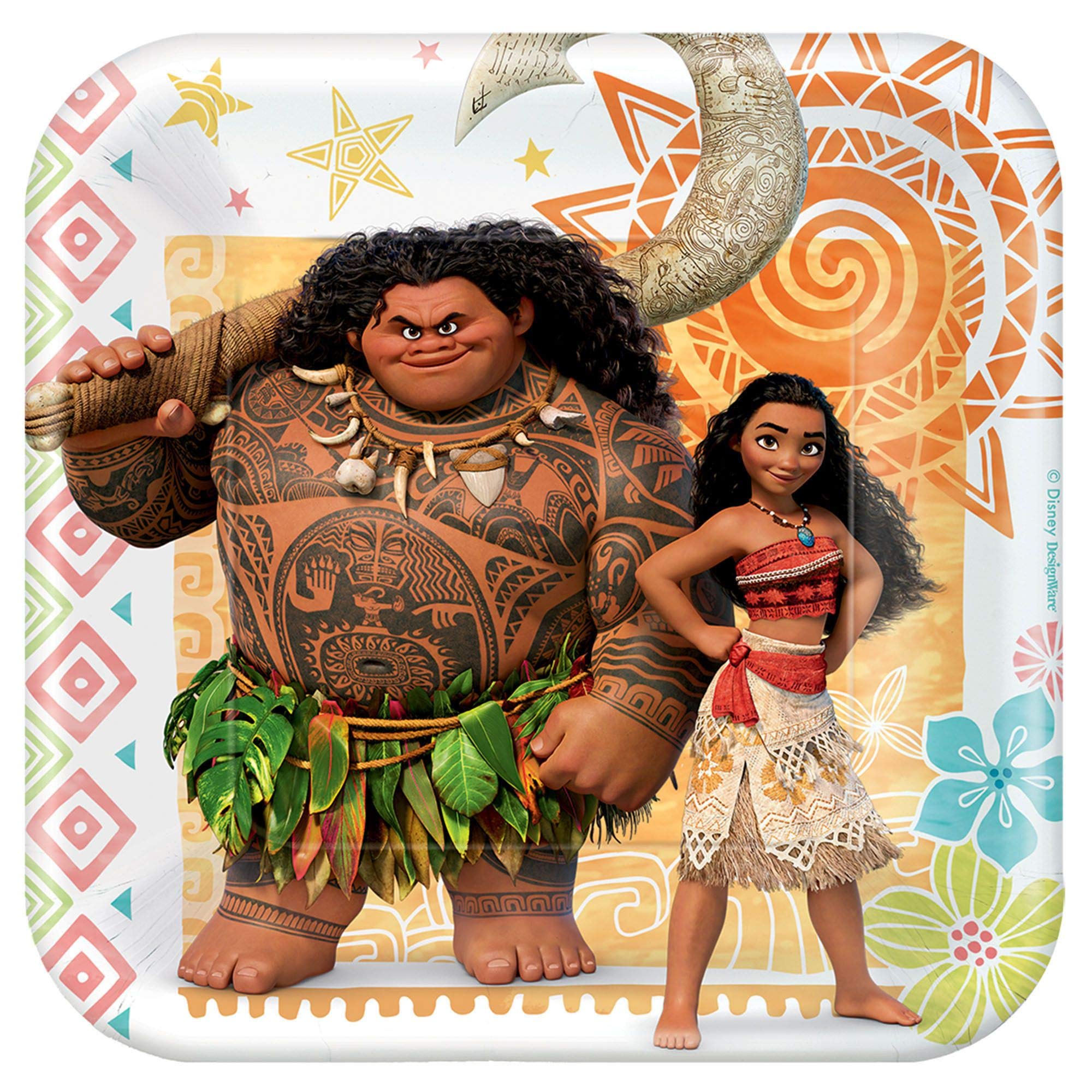 Moana Party Supplies Pack Serves 16: Maui -7 " Dessert Plates Beverage Napkins Cups and Table Covers with Birthday Candles (Bundle for 16)