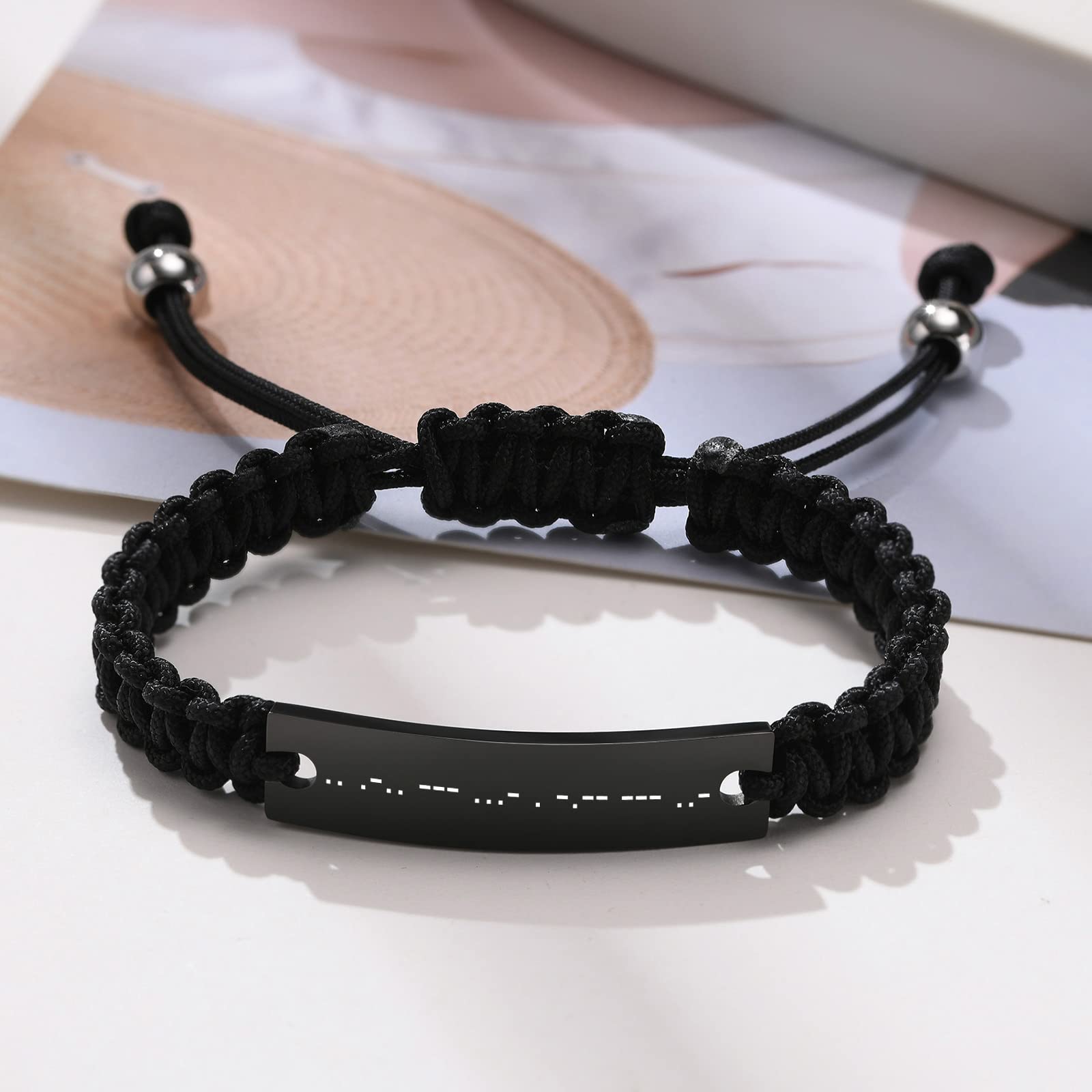 MPRAINBOW Custom Personalized Morse Code Secrect Message Adjustable Handmade Braided Link Bracelet for Men Women Fantastict Gift For Mom Dad Daughter Son Lover Friends