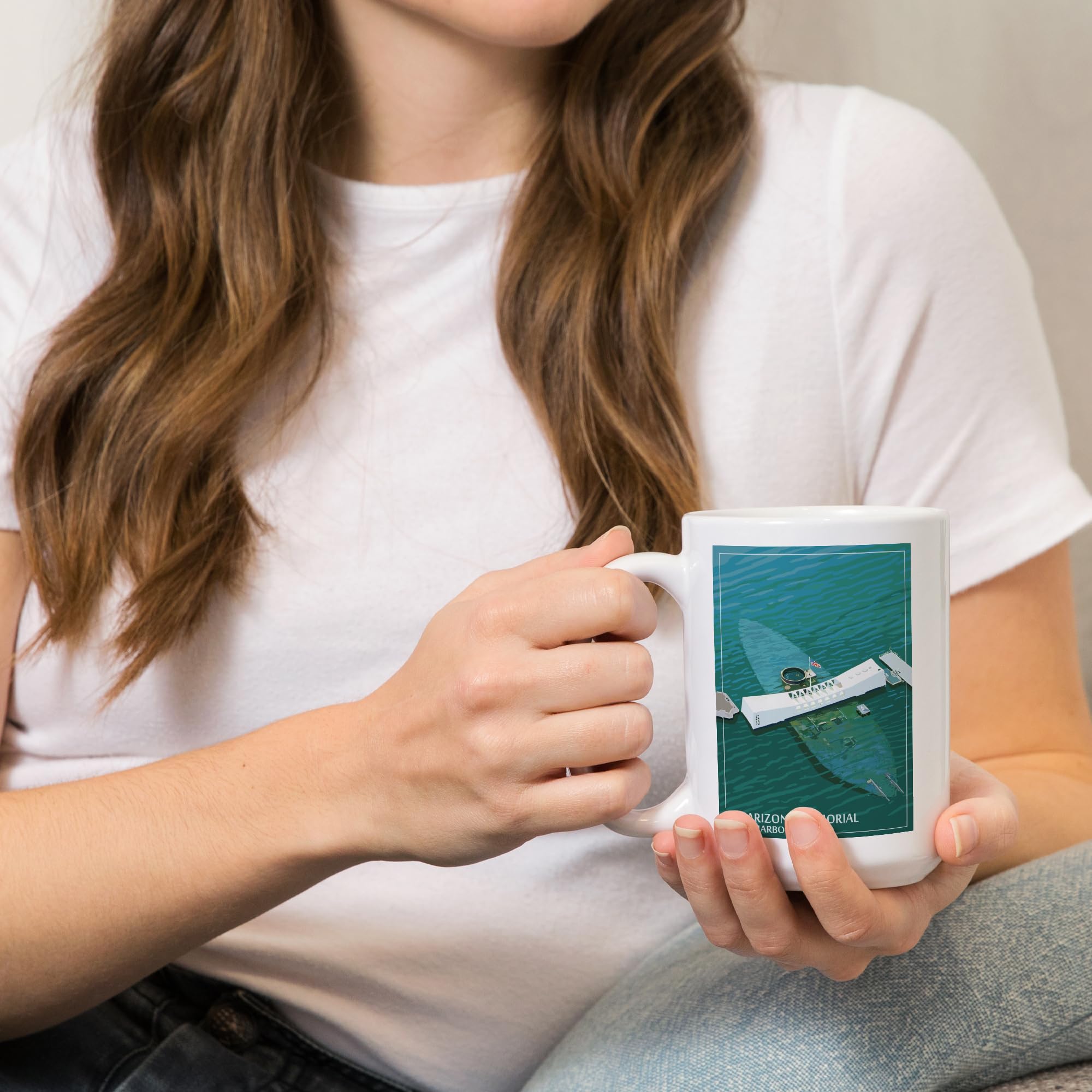 Lantern Press Pearl Harbor, Hawaii, USS Arizona Memorial (15oz White Ceramic Coffee and Tea Mug, Dishwasher and Microwave Safe)
