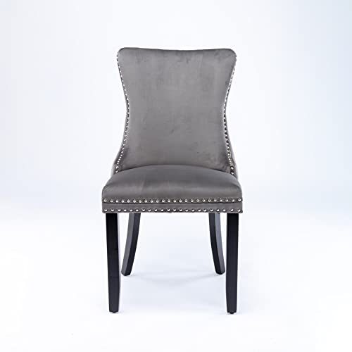 Winwee Dining Chairs Set of 4 Modern Tufted Elegant Side Chairs Armless Rubber Wood Vintage Chairs Upholstered Chairs for Kitchen Dining Room (Gray, Set of 4)