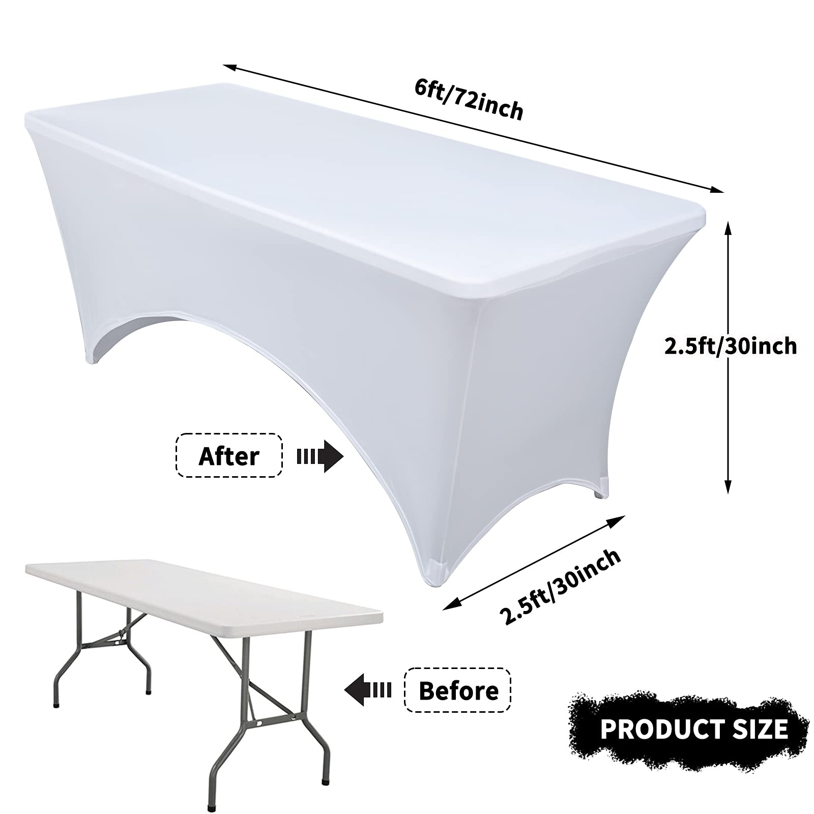 MTREO 5 Packs Rectangular Elasticity Table Cover, Patio Tablecover Cocktail Tablecloth Tight Fit Washable Stretchable Tablecloth for Meeting Wedding Party Show Event (6FT, White)