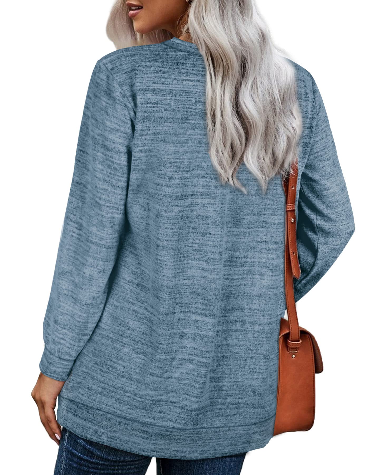 NIASHOT Womens Sweatshirt Long Sleeve Deep Pockets Fall Cozy Tunic Tops Blue XL