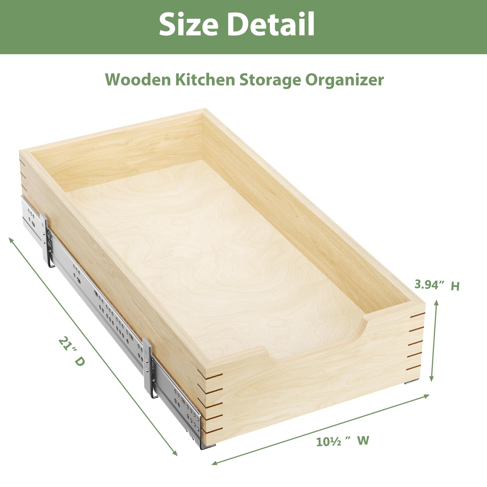 LOVMOR Pull Out Cabinet Organizer 10½” W x 21” D, Cabinet Drawers Slide Out with Full Extension Rail Slides with U-Bracket, Pull Out Shelves for Kitchen Cabinets and Pantry with Soft Close