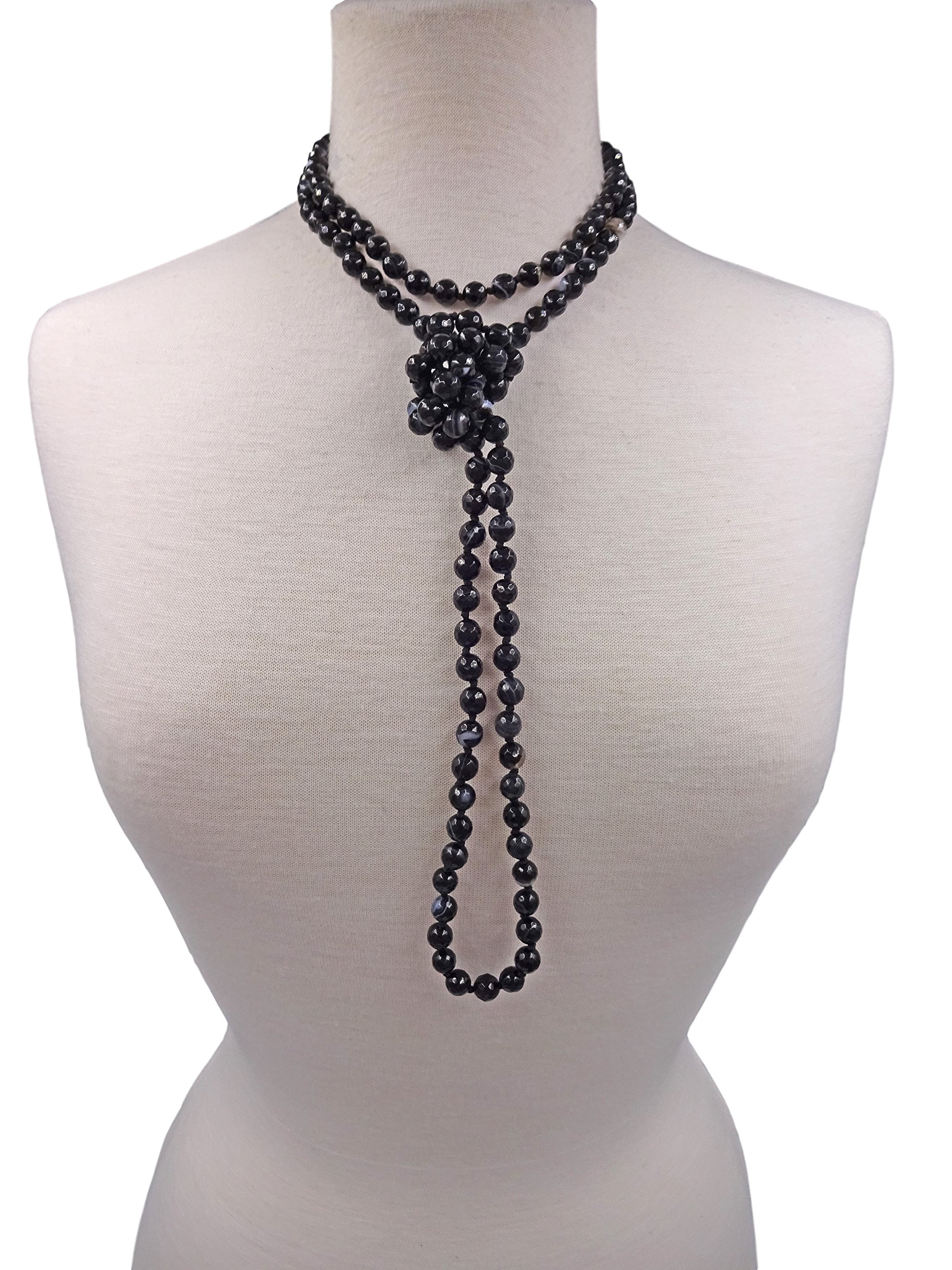 MGR 60-Inch Faceted Black Onyx Endless Infinity Long Beaded Necklace or Multi Strand Beaded Necklace.