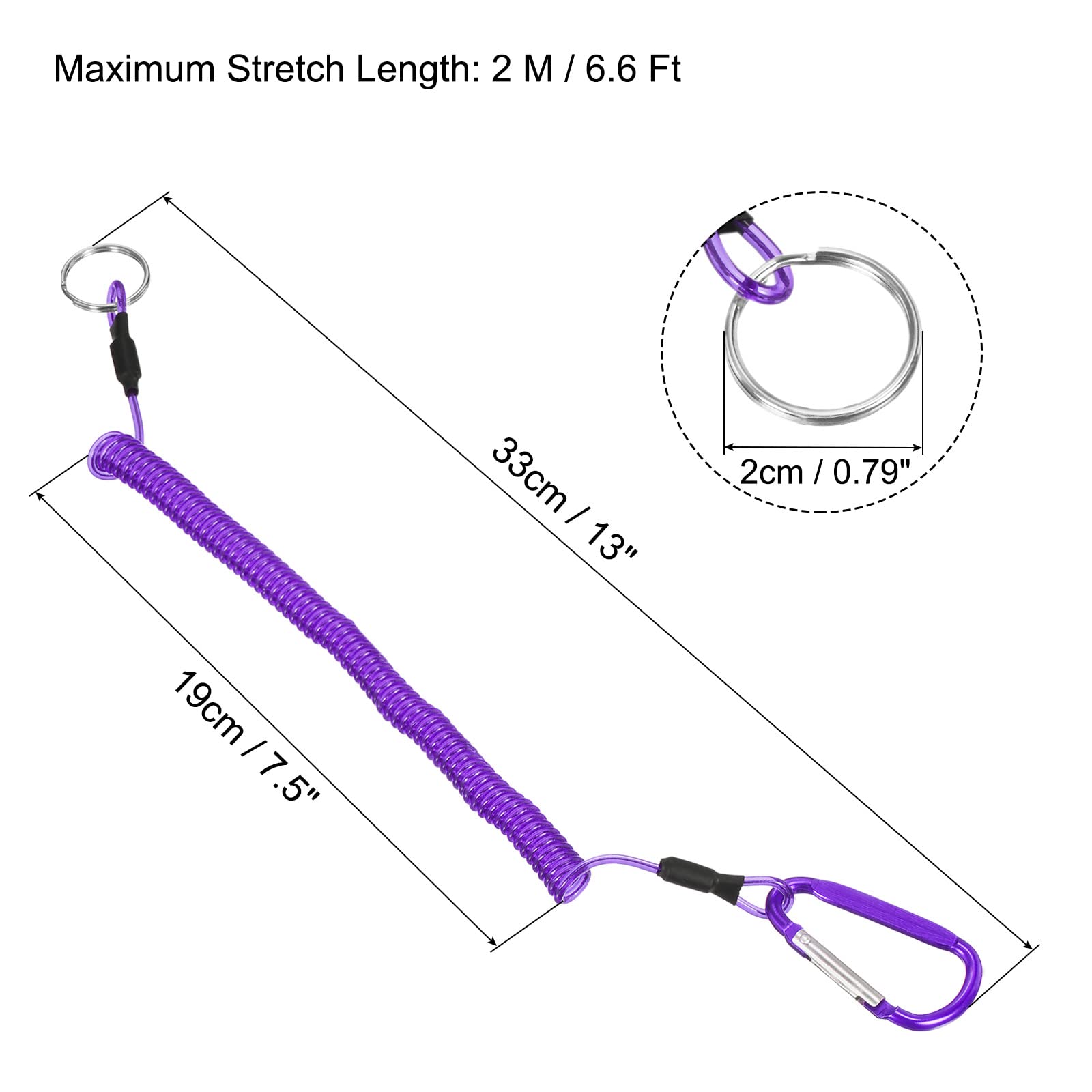 PATIKIL 6.6ft Fishing Tool Lanyard, 6 Pack Safety Cord Spiral Lanyard Tether Retractable with Metal Clip Keychain for Boating Kayak, Purple