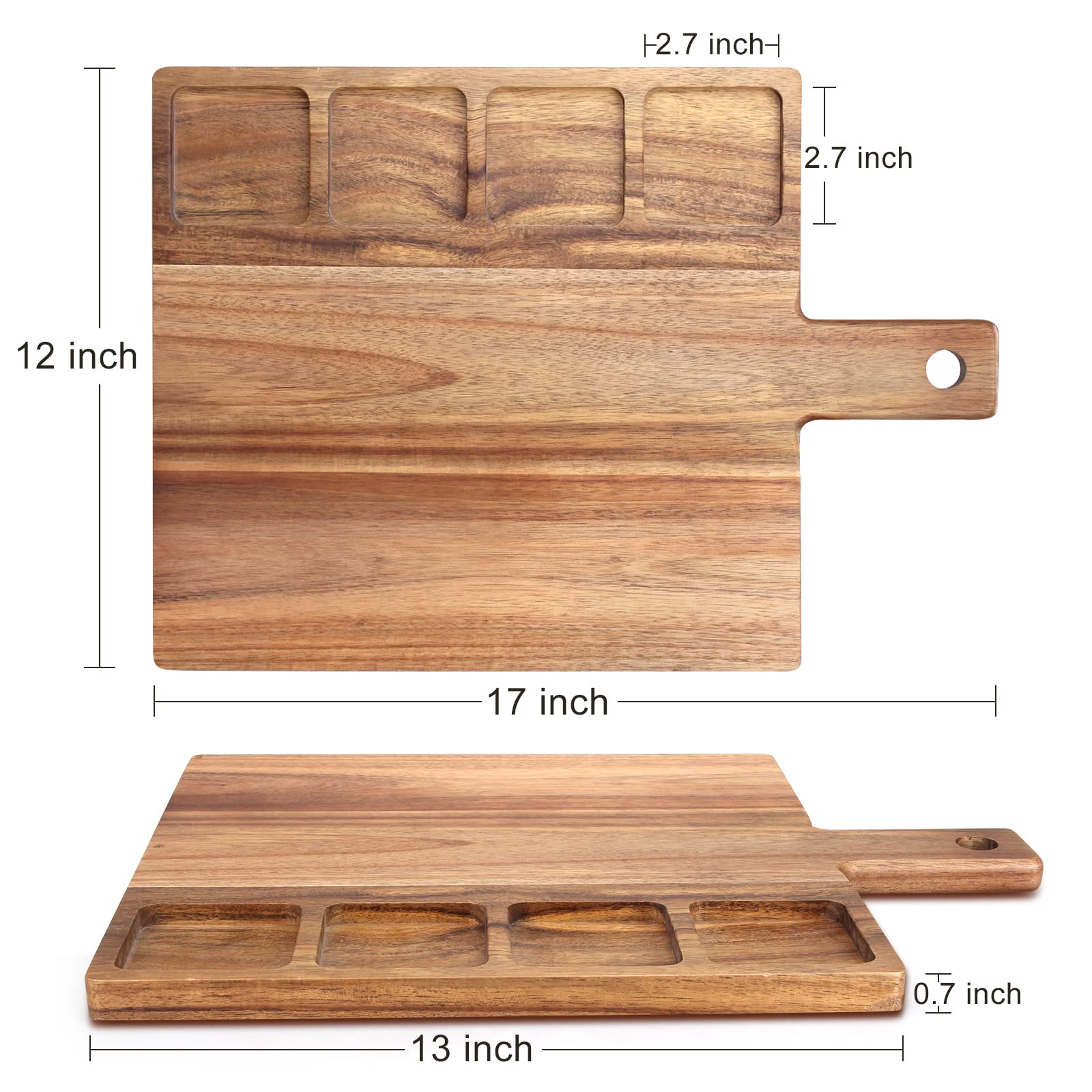 Large 17"x 12" Acacia Wooden Cutting Board With Handle Fruit Charcuterie Platter Boards Wood Serving Cheese Board Best Cutting Boards for Kitchen Meat Chopping Board Butcher Blocks Carving Board