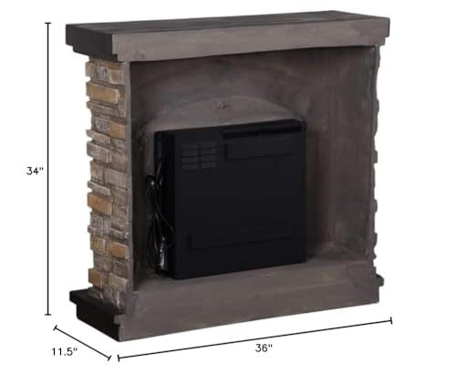 Liviland 36" Farmhouse Ceramic Magnesium Oxide Freestanding Electric Fireplace with 4 Flickering Flame Effect Settings, Remote and Touch Control, in Tan Finish