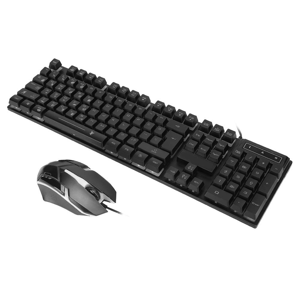 USB Wired Keyboard Mouse Combo - 104 Keys Mechanical Feeling Keyboard - LED Backlit - Plug and Play - Ergonomic Designed - for Gaming, Notebook, Office (Black)