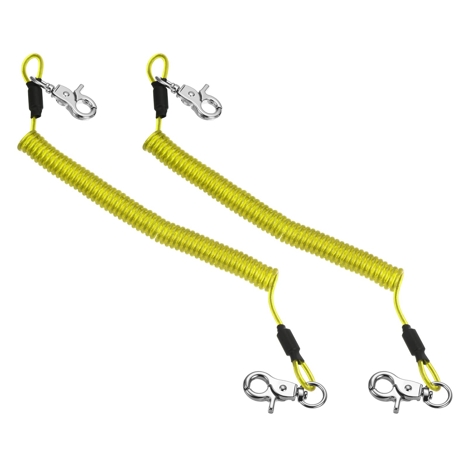 PATIKIL 6.6ft Fishing Coiled Lanyard, 2 Pack Heavy Spring Safety Rope Cord Tool Lanyard Retractable with Metal Clasp for Rods Tackle Paddles, Yellow