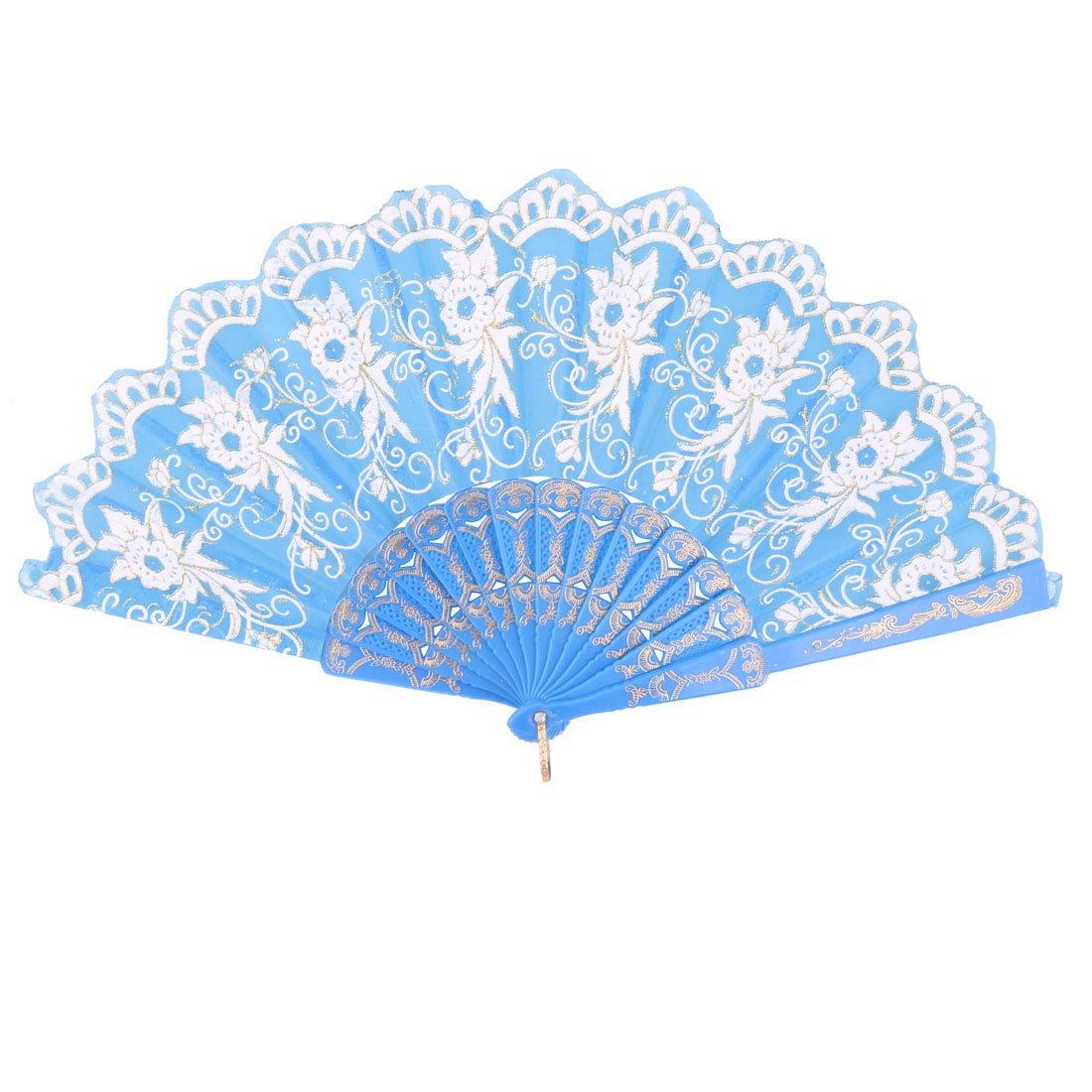 Qtqgoitem Women Polyester Chinese Style Cosplay Artistic Handle Folding Fan 24cm Length Blue (model: 9ba 4d0 3a1 d72 e51)