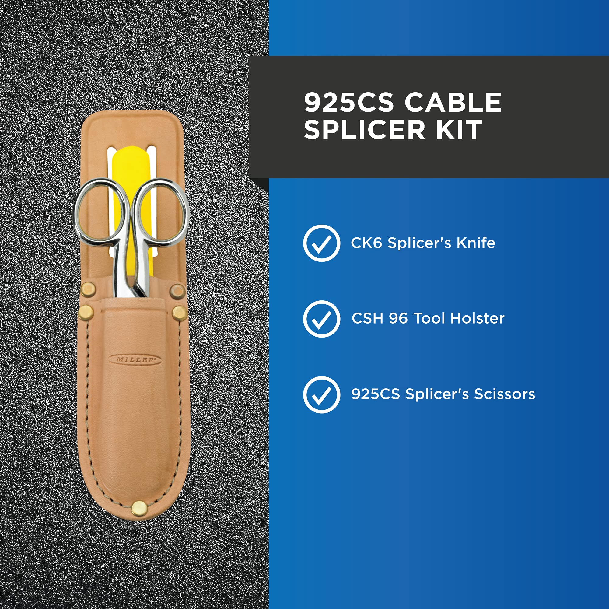 Miller 925CS Series Kit, Electrician Tools, Splice Knife and Scissors with Sheath and Belt Loop, Splicing Tools for Professional Technicians