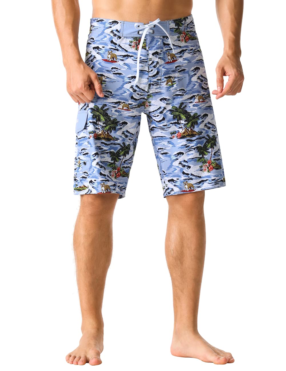 Nonwe Men's Surf Shorts with Cargo Pocket Soft Lightweight Bathing Shorts Blue&Green 30