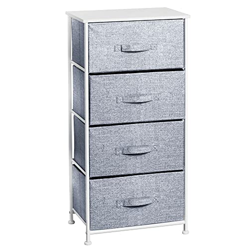 mDesign Tall Dresser Storage Tower Stand with 4 Removable Fabric Drawers - Steel Frame, Wood Top Organizer for Bedroom, Entryway, Closet - Jane Collection - Light Yellow/White