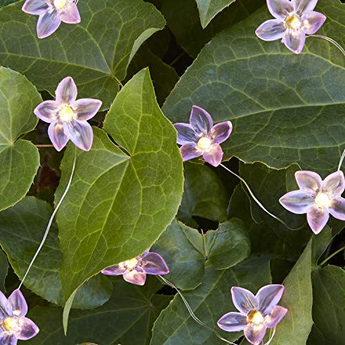 Lights4fun, Inc. 20 Purple Flower Battery Operated Micro LED Silver Wire Outdoor String Lights