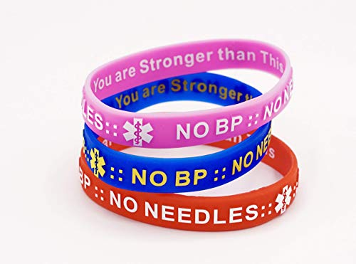 MandM NO BP, NO Needles for Dialysis, Lymphedema Arm Alert Silicone Bracelets, Wristbands Blue and Red(2)