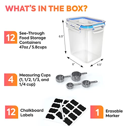 Mueller Airtight Food Storage Container Set with Lids β 14-Piece, Kitchen & Pantry Organization and Storage, Dishwasher, Freezer and Microwave Safe β 14 Labels, 4 Measuring Cups and Marker, Blue